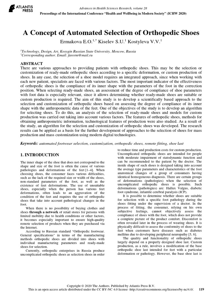 A Concept of Automated Selection of Orthopedic Shoes: Ermakova E.O ...