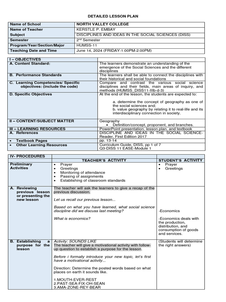 Geography Lesson Plan for HUMSS-11 | PDF | Geography | Social Sciences