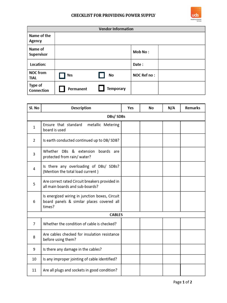 Checklist For Providing Power Supply | PDF | Ac Power Plugs And Sockets ...