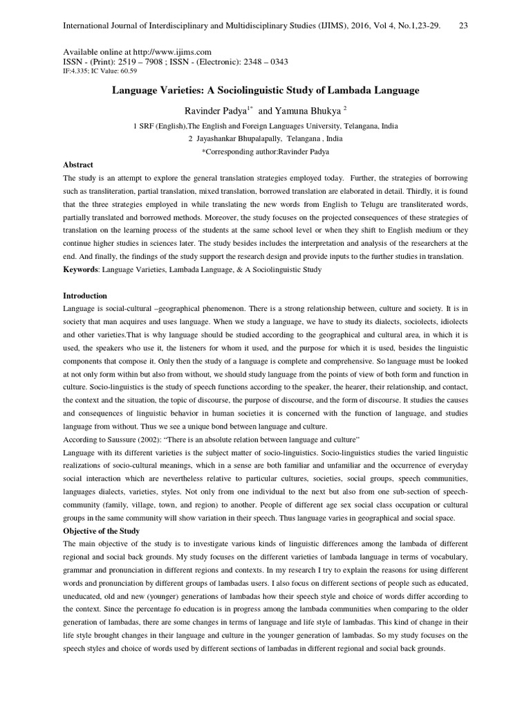 A Sociolinguistic Study of Lambada Language | PDF | Linguistics | Sociolinguistics
