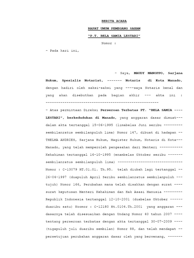 BA RUPS Pembubaran PT. BELA SAMIA LESTARI | PDF