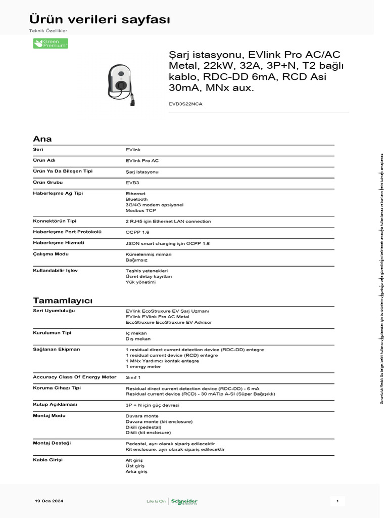Schneider Electric - EVlink-Pro-AC - EVB3S22NCA | PDF
