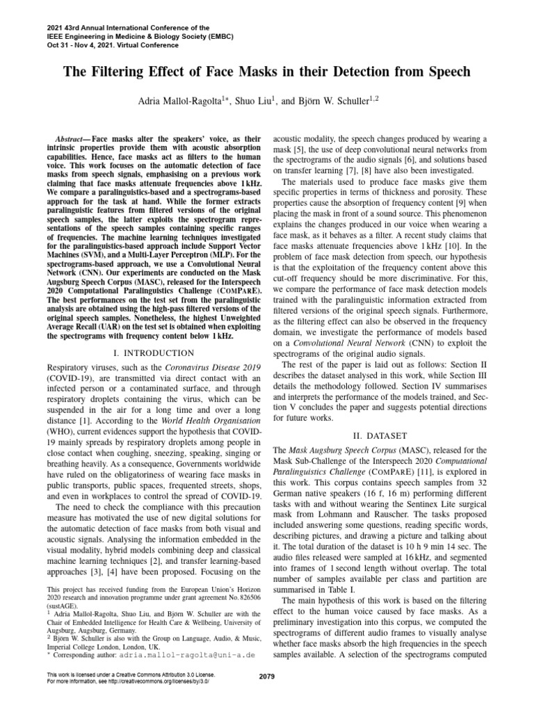 The Filtering Effect of Face Masks in Their Detection From Speech | PDF ...