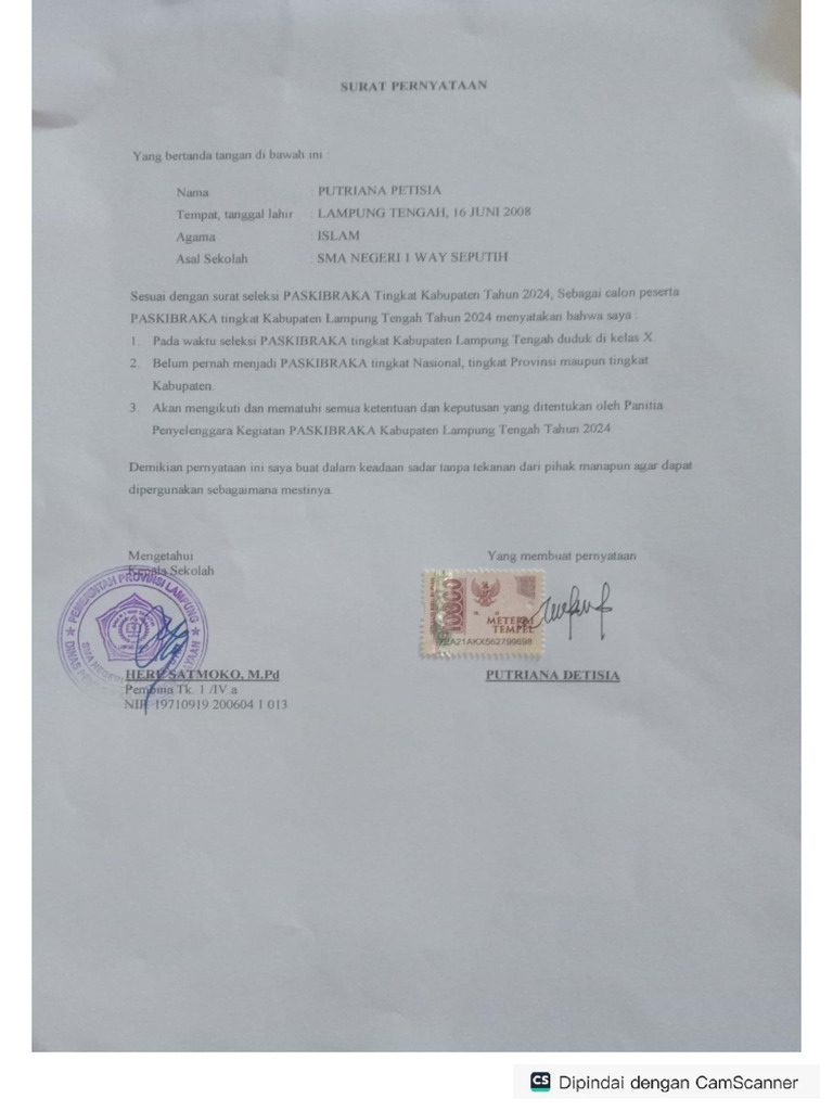 Surat Pernyataan Bermaterai | PDF