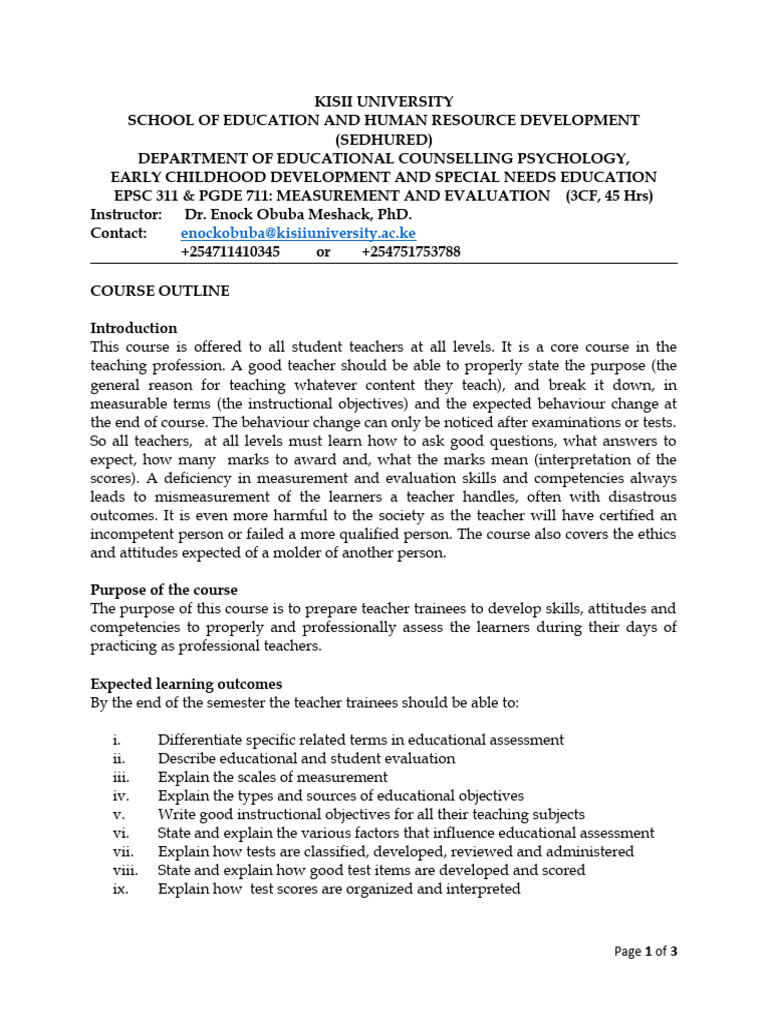 EPSC 311-Course Outline | PDF | Educational Assessment | Validity ...