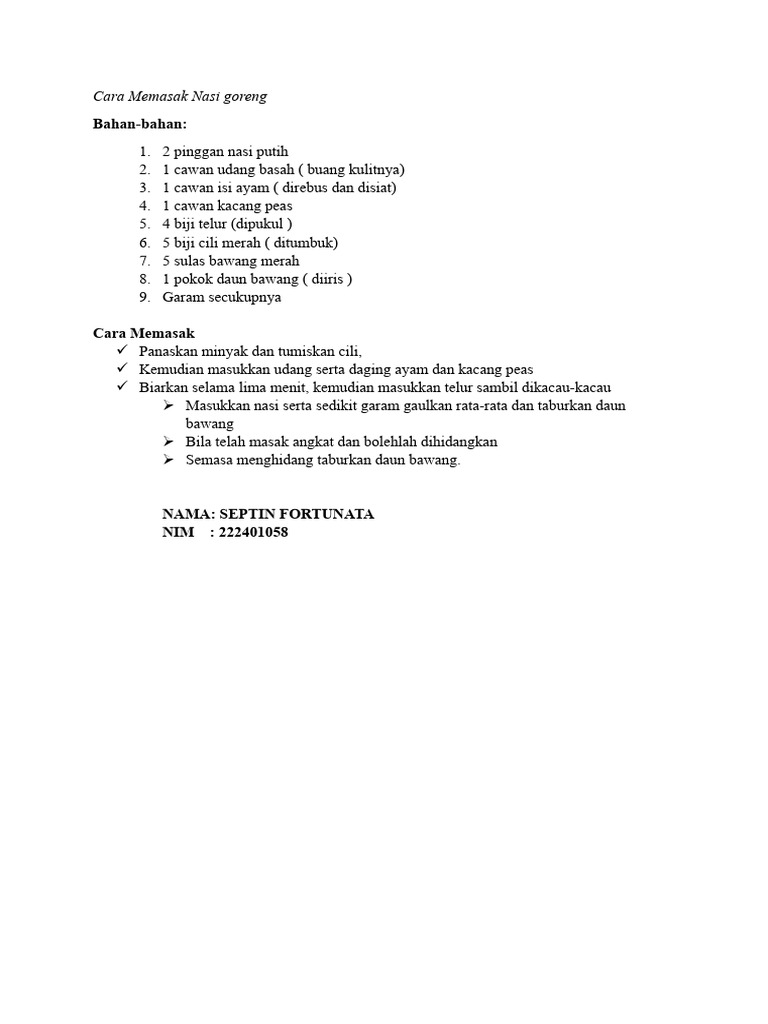 Cara Memasak Nasi Goreng | PDF