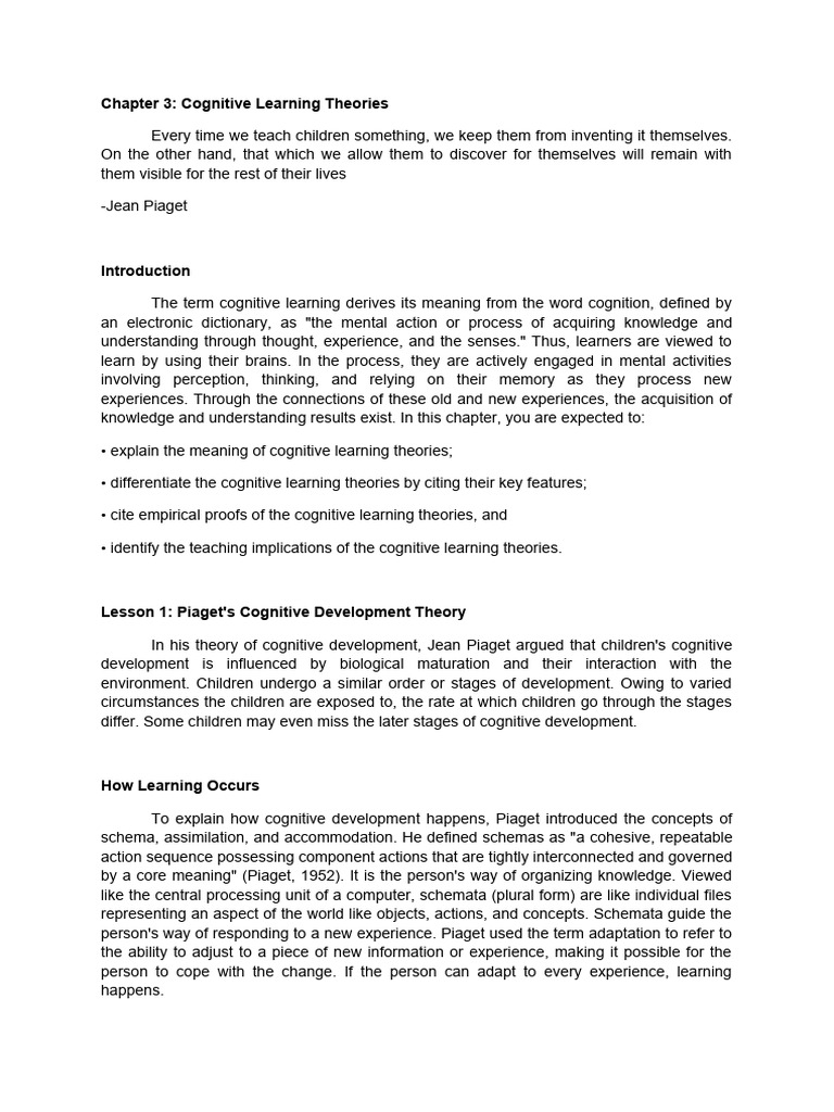 3.1.-Cognitive-Learning-Theories-Lecture | PDF | Memory | Schema (Psychology)