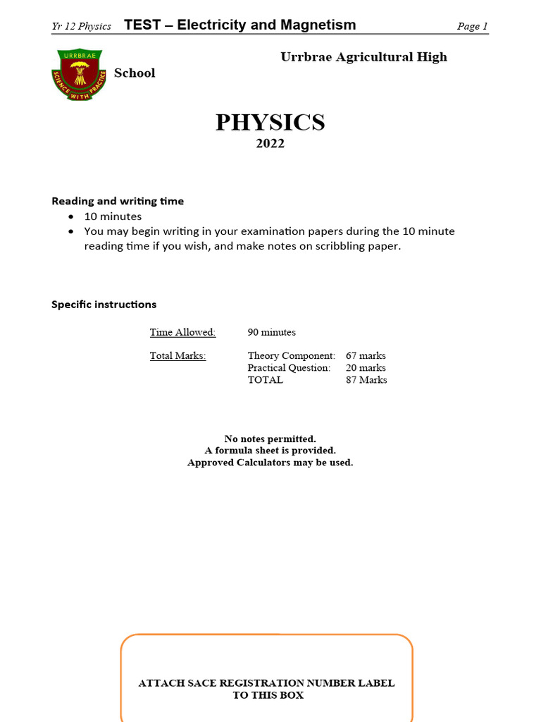 Stage 2 Physics - SAT Electricity and Magnetism 2022 (Millikan) | PDF ...