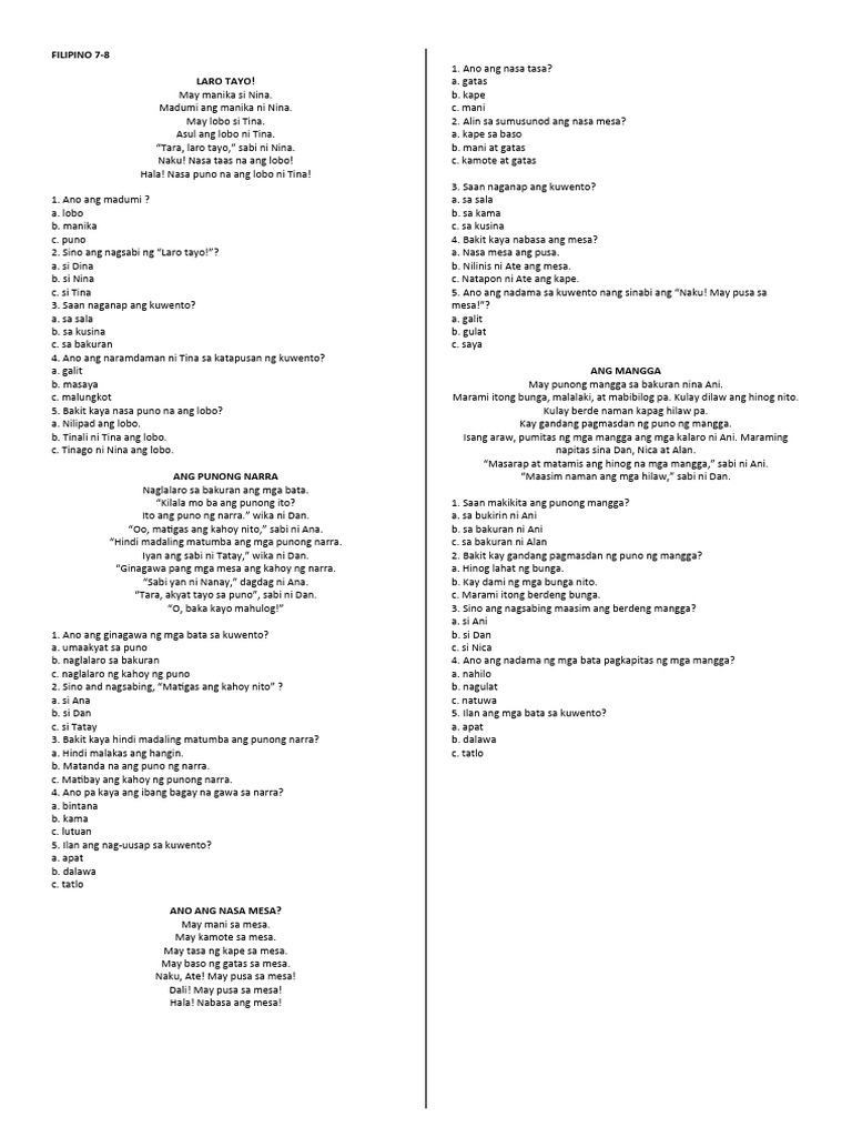 Pre Test JHS Fil | PDF