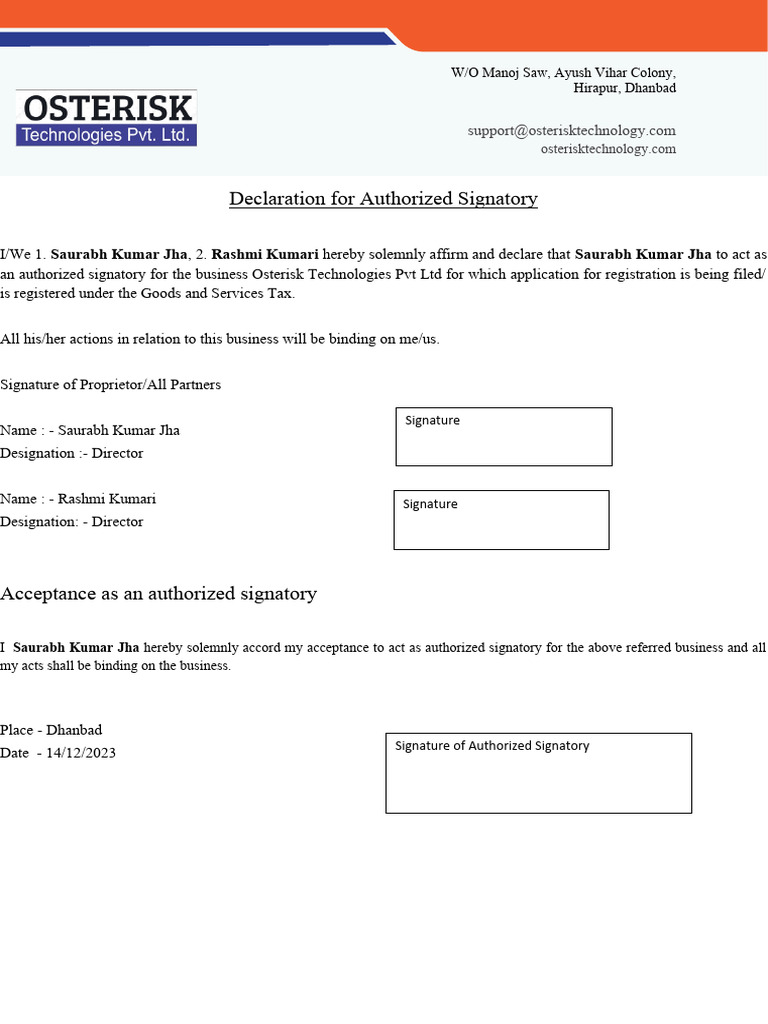 Letterhead Signature Authorization | PDF