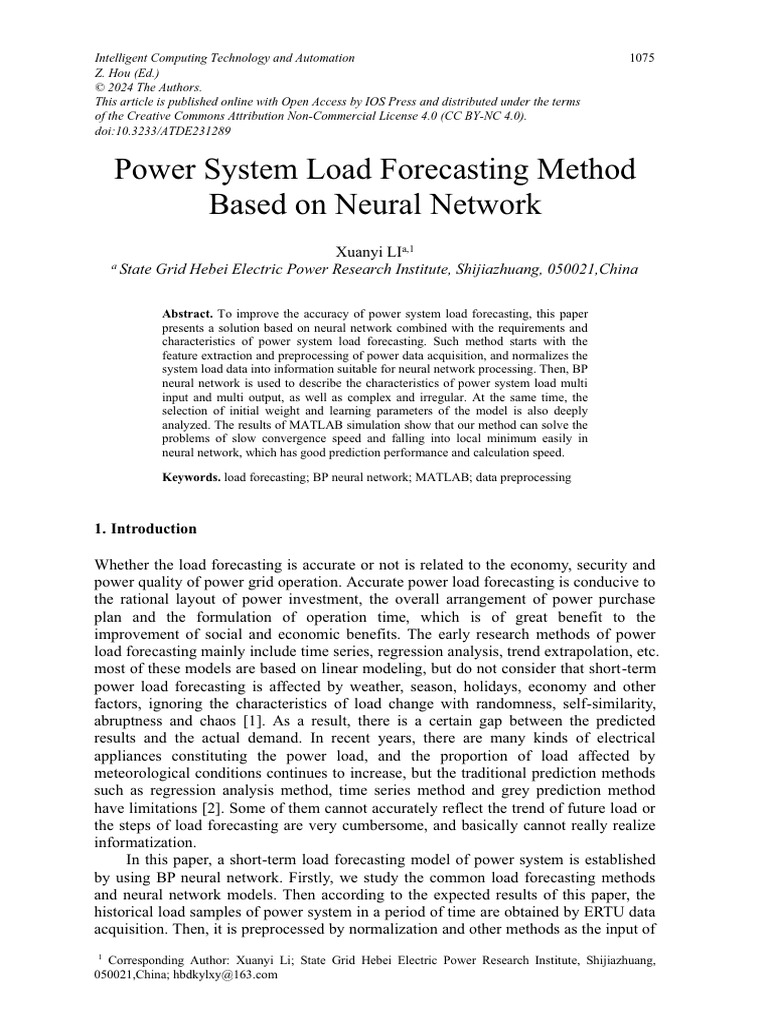 Power System Load Forecasting Method Based On Neur Pdf Artificial Neural Network Forecasting