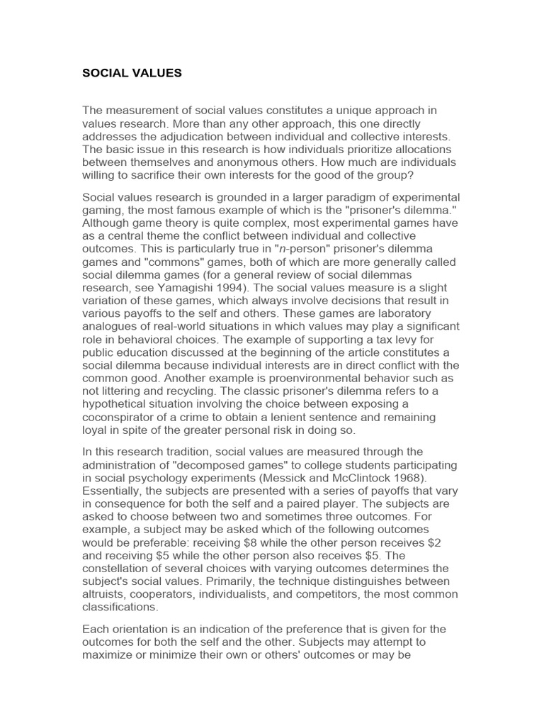Social Values | PDF | Cooperation | Morality