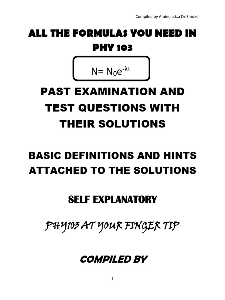 Phy 103 Past Questions and Solutions. | PDF | Waves | Photoelectric Effect
