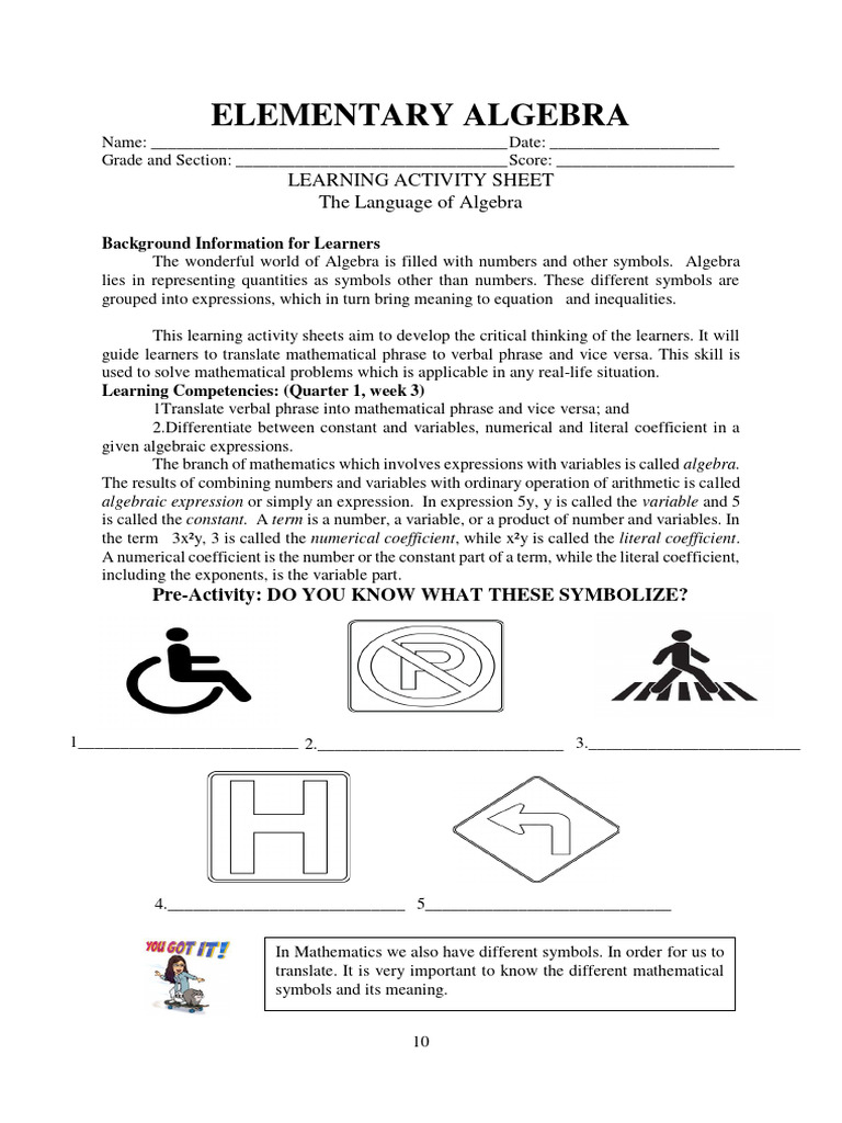 Q1 Week 3 (Edited) Language of Algebra | PDF | Algebra | Variable ...