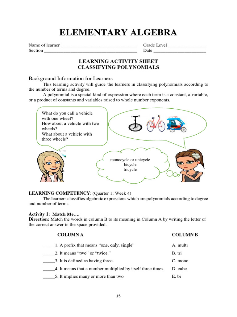 Q1 Week 4 (Edited) Classifying Polynomials | PDF | Polynomial | Algorithms
