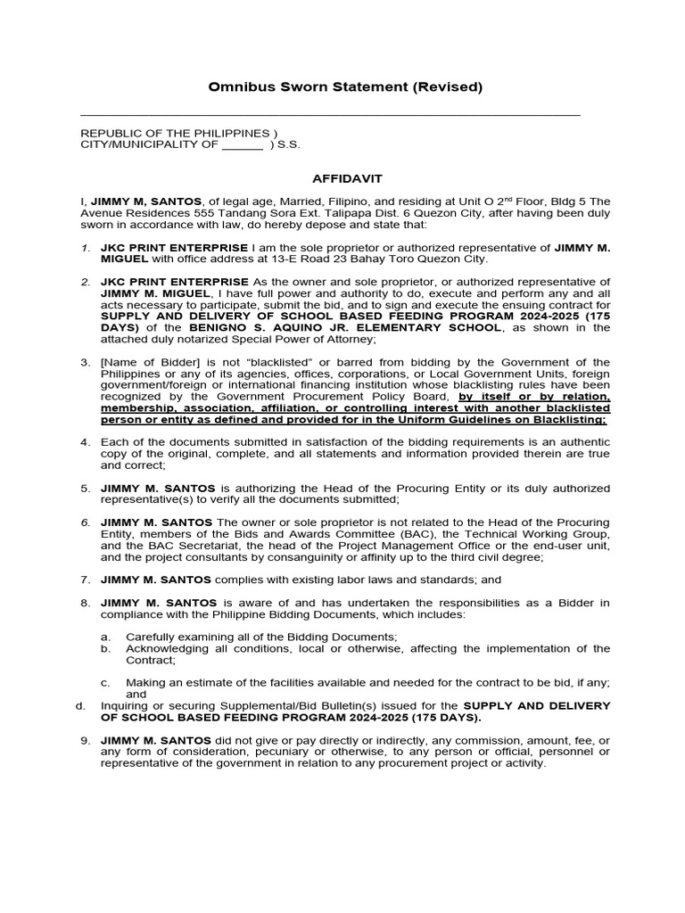 Omnibus Sworn Statement Revised | PDF | Fraud | Affidavit