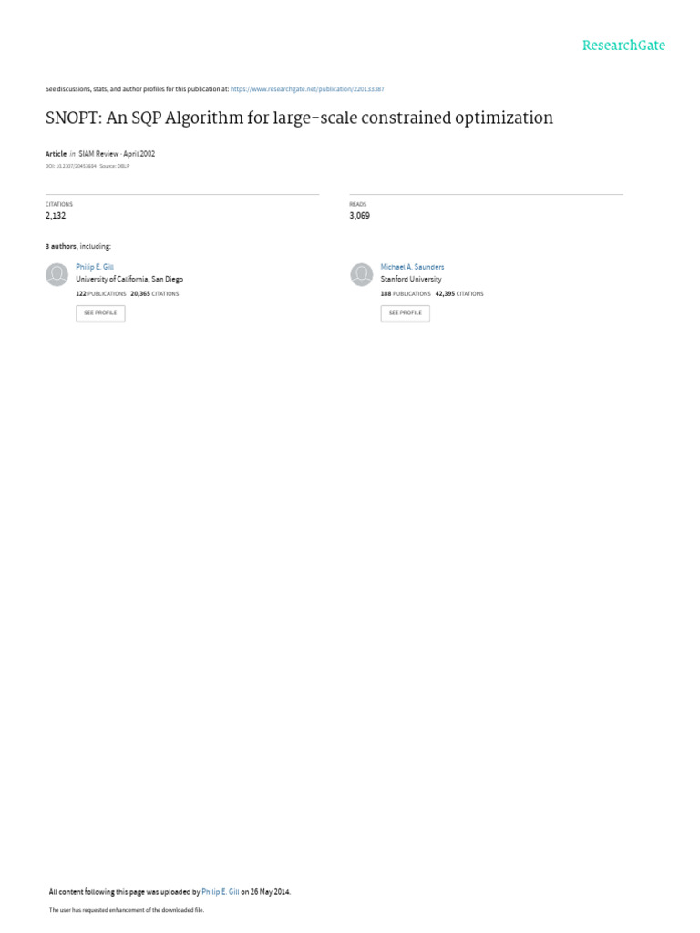 SNOPT An SQP Algorithm For Large-Scale Constrained | PDF | Mathematical Optimization | Matrix ...
