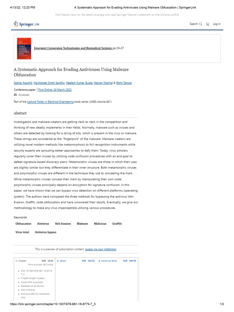 A Systematic Approach For Evading Antiviruses Using Malware Obfuscation | PDF | Malware ...