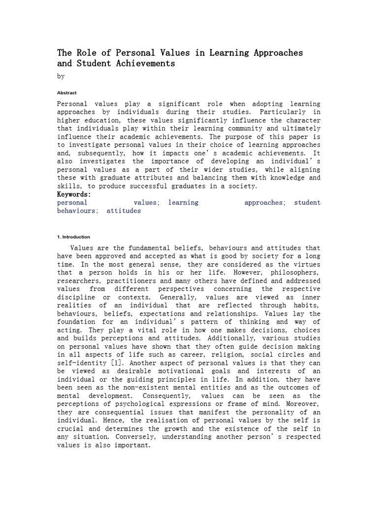 Impact of Personal Values on Learning | PDF | Behavior | Attitude ...