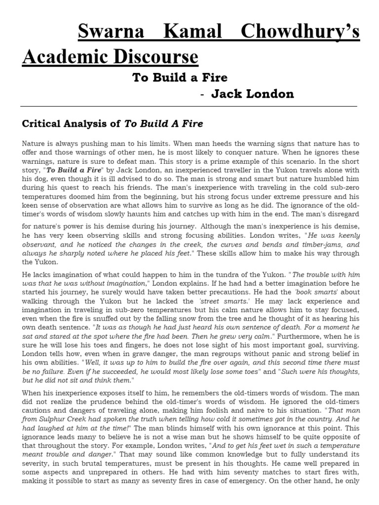 To Build A Fire Analysis | PDF | General Fiction