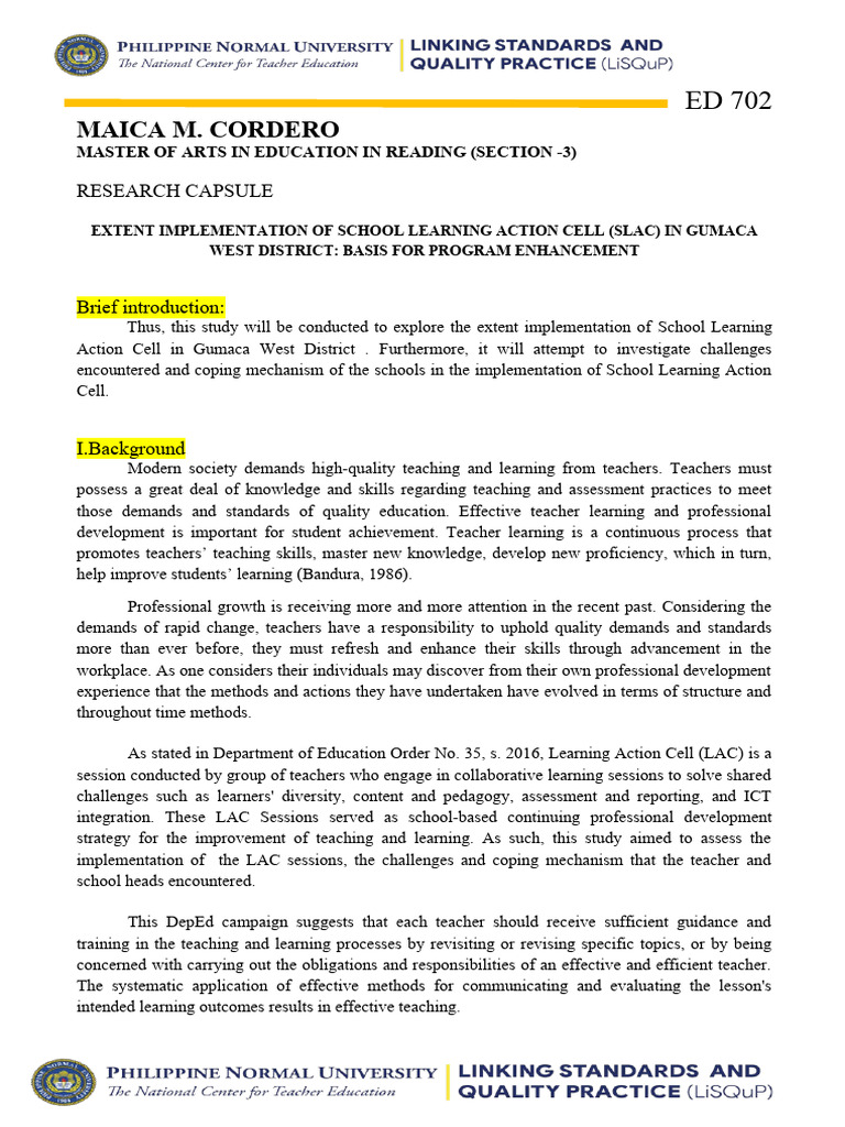 Research Capsule Proposal | PDF | Metacognition | Learning