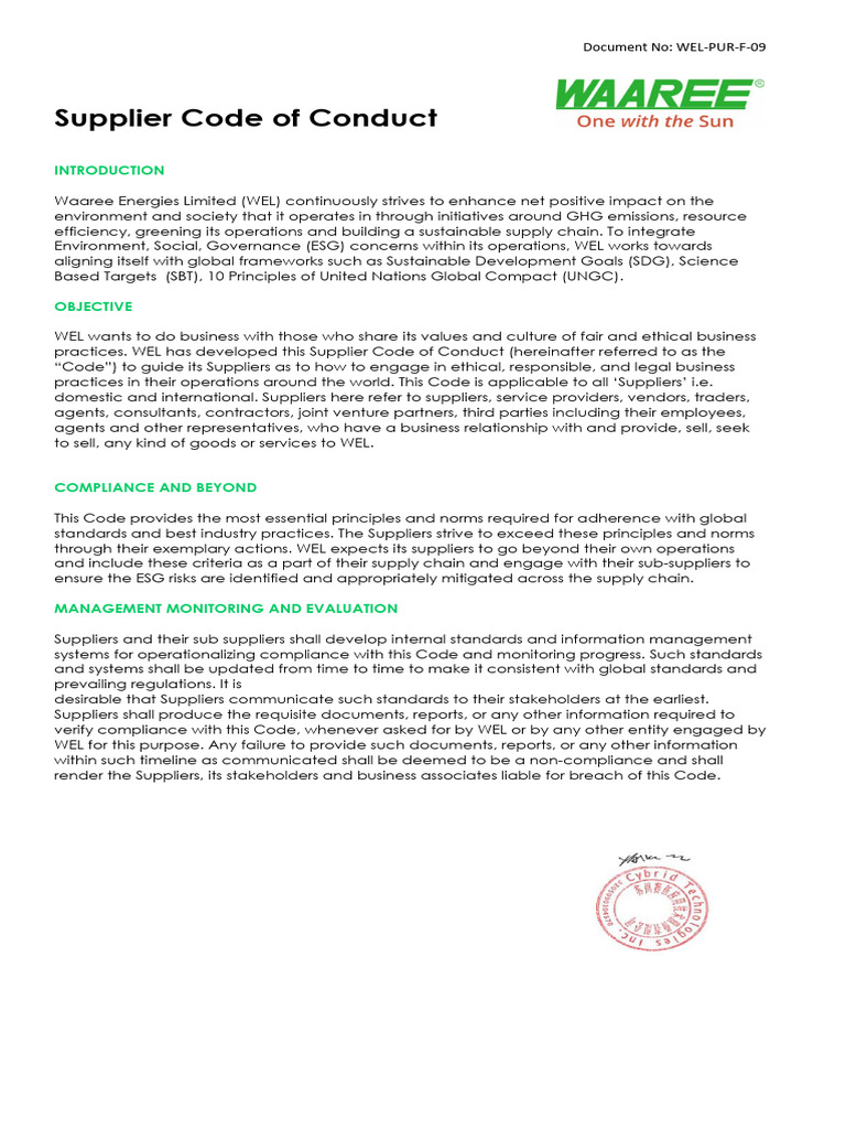 Supplier Code of Conduct Page INC | PDF | Supply Chain | Employment