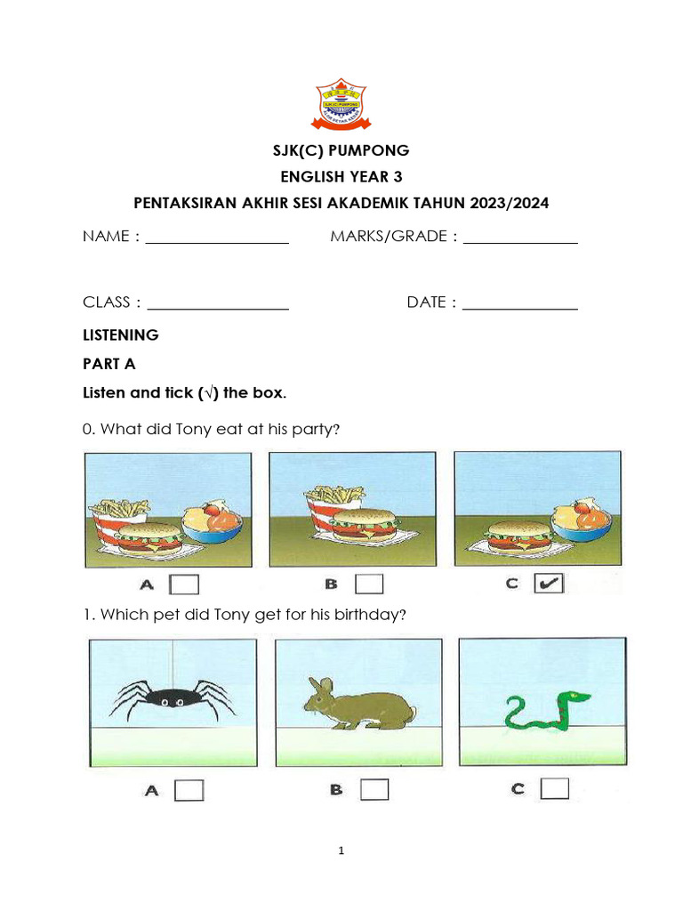 Year 3 English Assessment 2023/2024 | PDF | Language Arts & Discipline