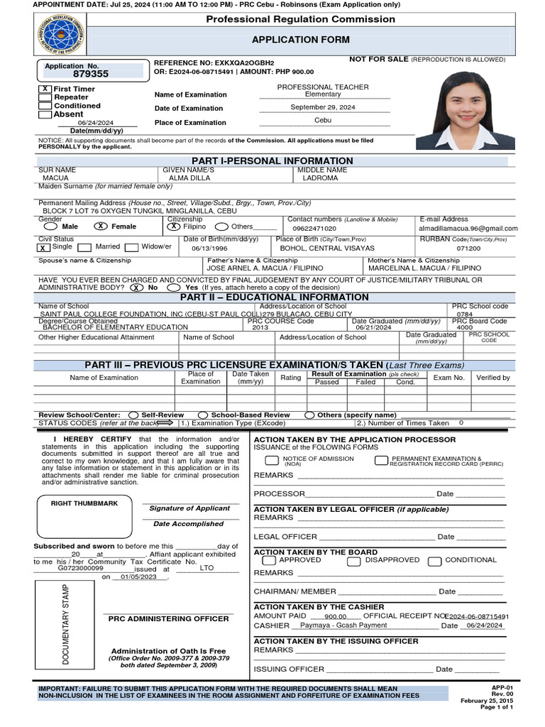 PRC Examination Application Form | PDF | Justice | Crime & Violence