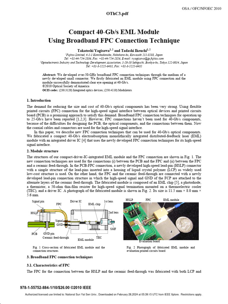 Compact 40-Gb S EML Module Using Broadband FPC Connection Technique ...