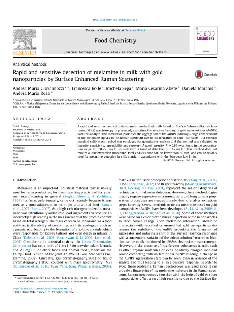 Rapid and Sensitive Detection of Melamine in Milk With Gold ...