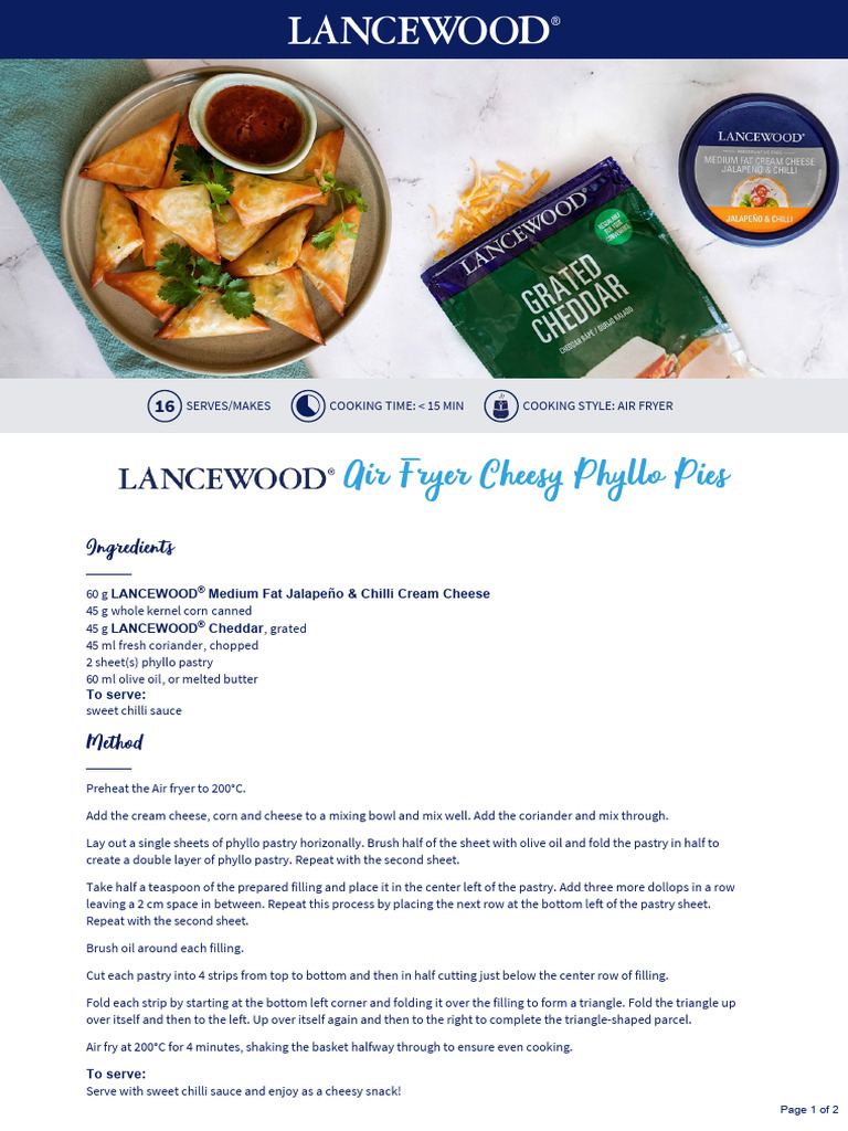 Air Fryer Cheesy Phyllo Pies | PDF