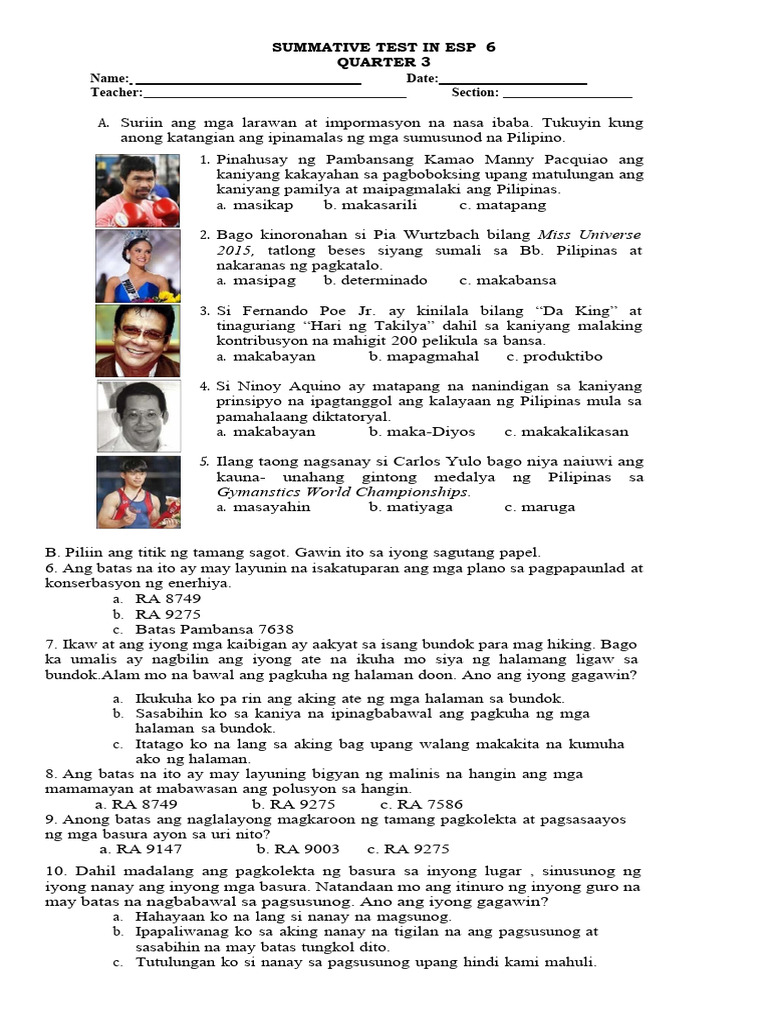 Summative Test In Esp 6 Pdf