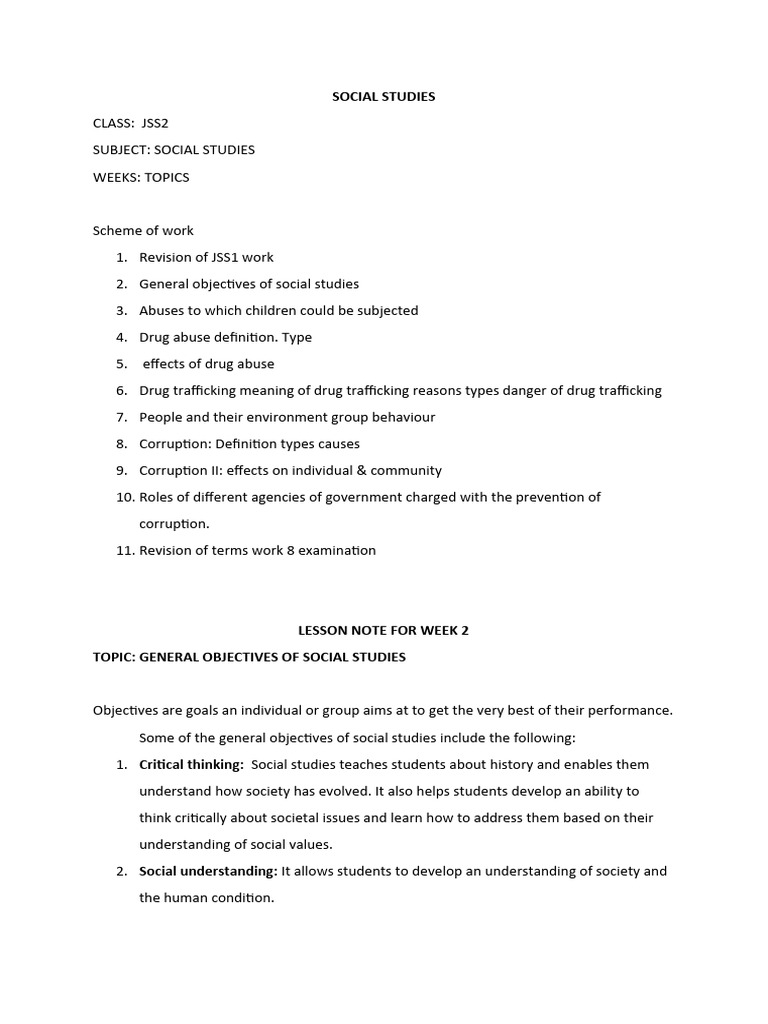 Enote Social Studies Jss2 1st Term | PDF | Substance Abuse