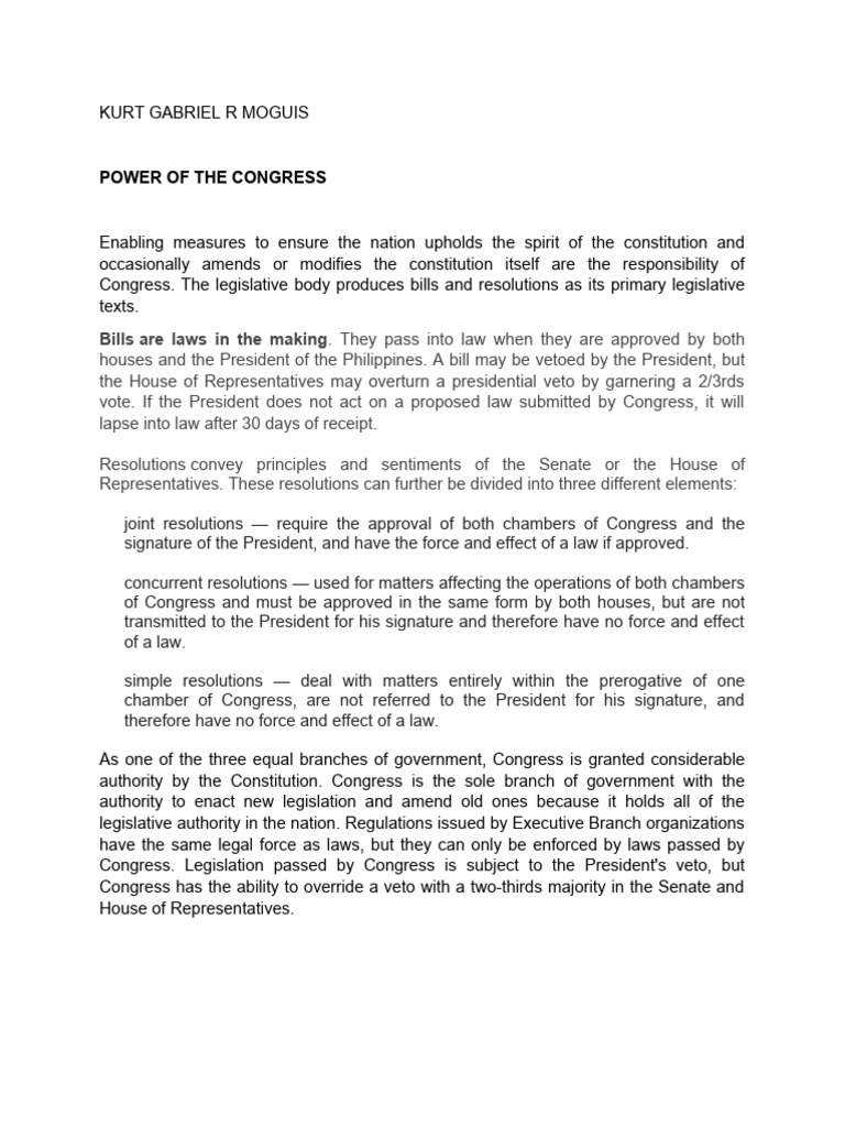 Powers of The Congress | PDF | United States Congress | American Government