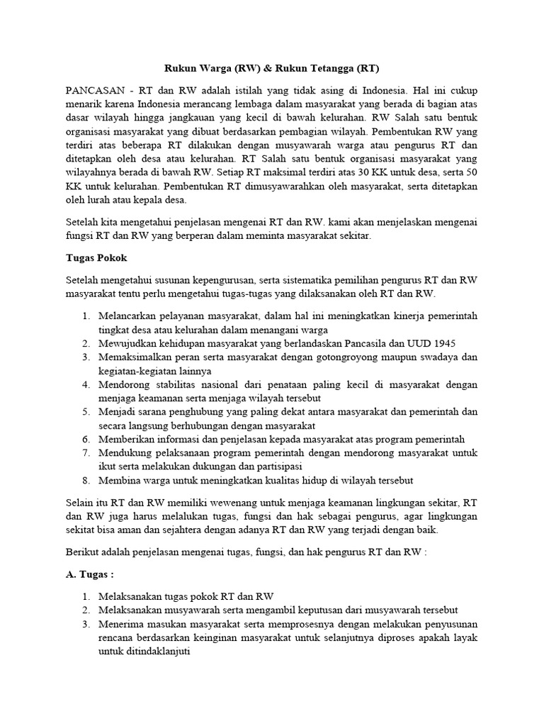 Tugas dan Fungsi RT RW di Indonesia | PDF