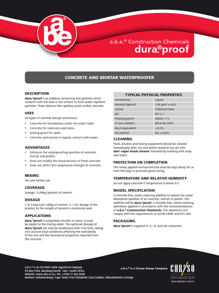 abe-construction-chemicals-waterproofing-ds_duraproof | PDF | Concrete ...