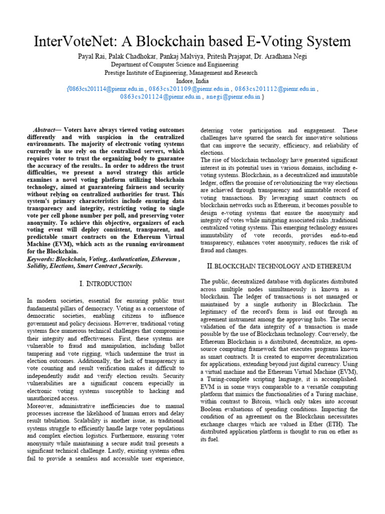 Blockchain Based Voting System | PDF | Electronic Voting | Computer Security