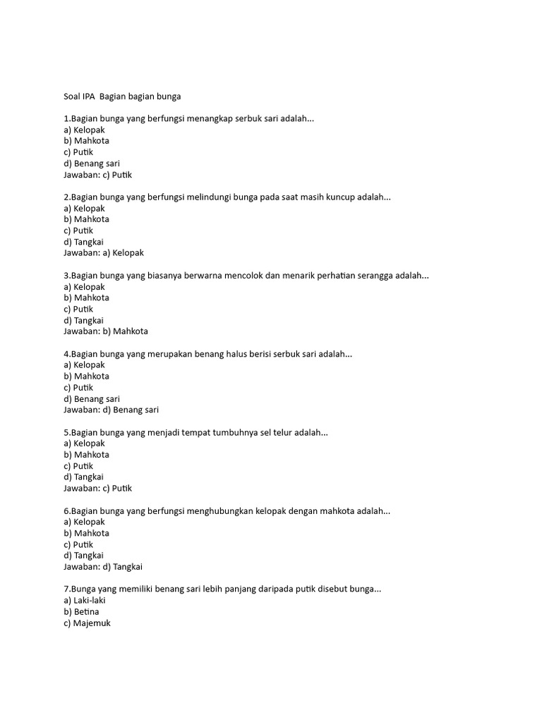 Soal IPA: Bagian-Bagian Bunga | PDF