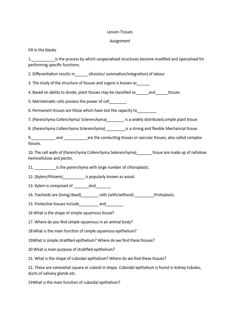 Tissues Assignment | PDF | Wellness | Science & Mathematics