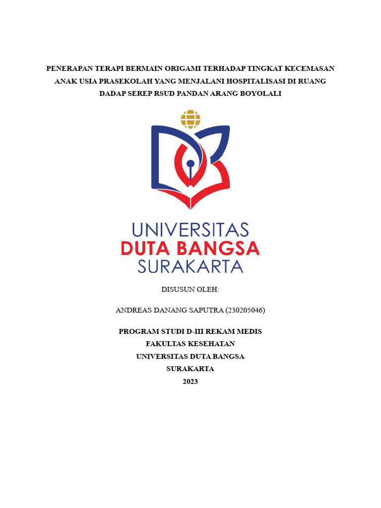 Penerapan Terapi Bermain Origami Terhadap Tingkat Kecemasan Anak Usia ...