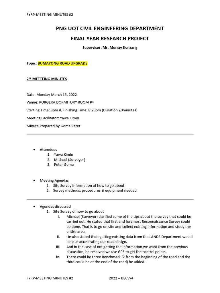 PNG Uot Civil Engineering Department Final Year Research Project | PDF