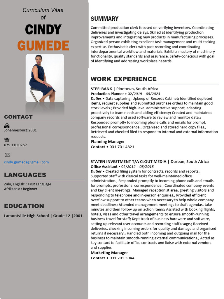 2024 Cindy Gumede CV | PDF | Computing | Business