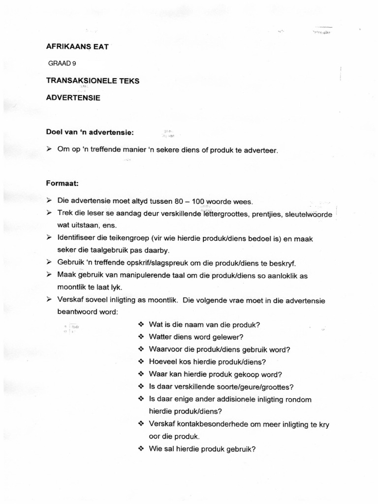 Advertensie Opdrag en Voorbeeld | PDF