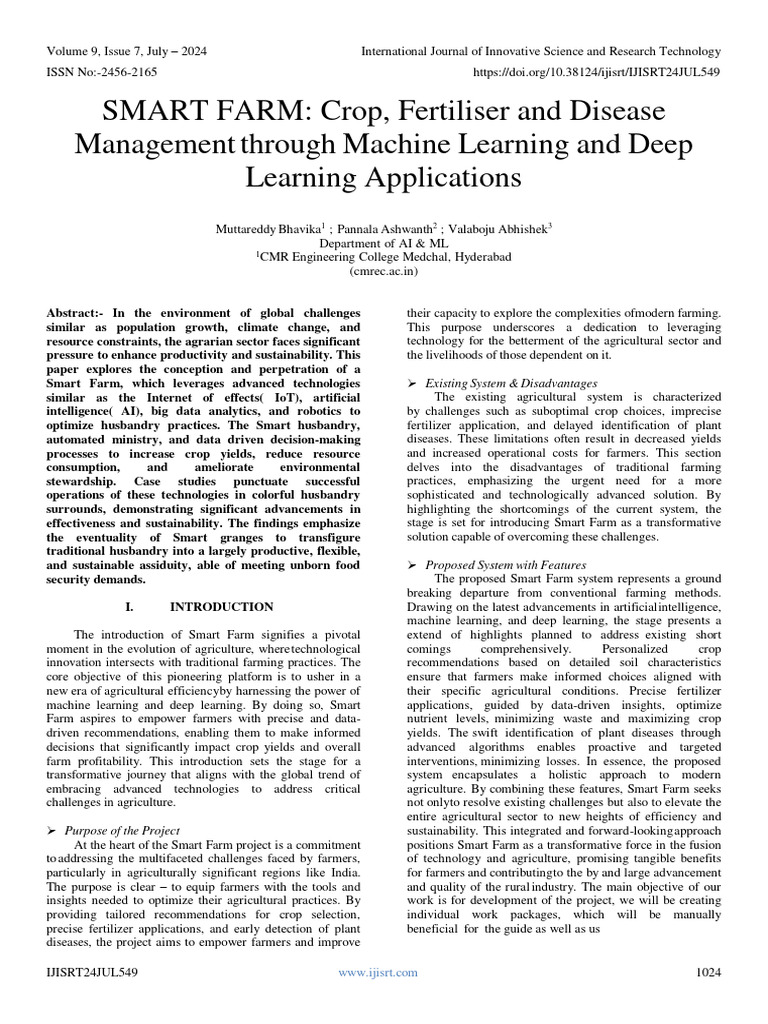 SMART FARM: Crop, Fertiliser and Disease Management Through Machine ...