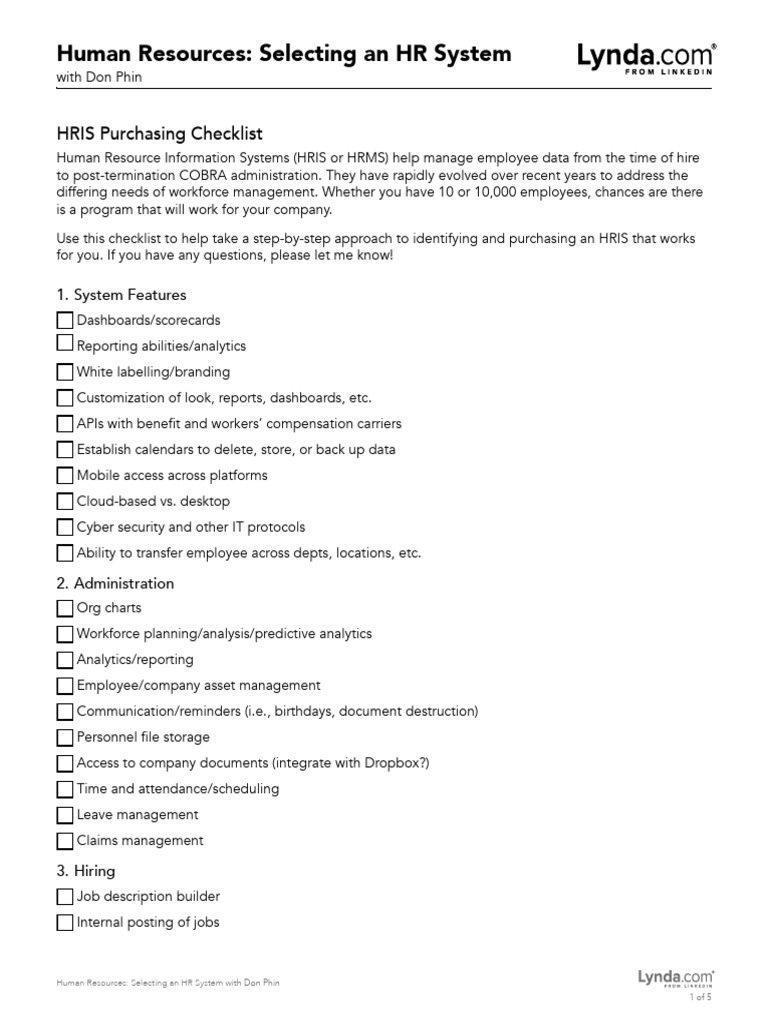 HRIS Purchasing Checlklist | PDF | Human Resource Management | Analytics