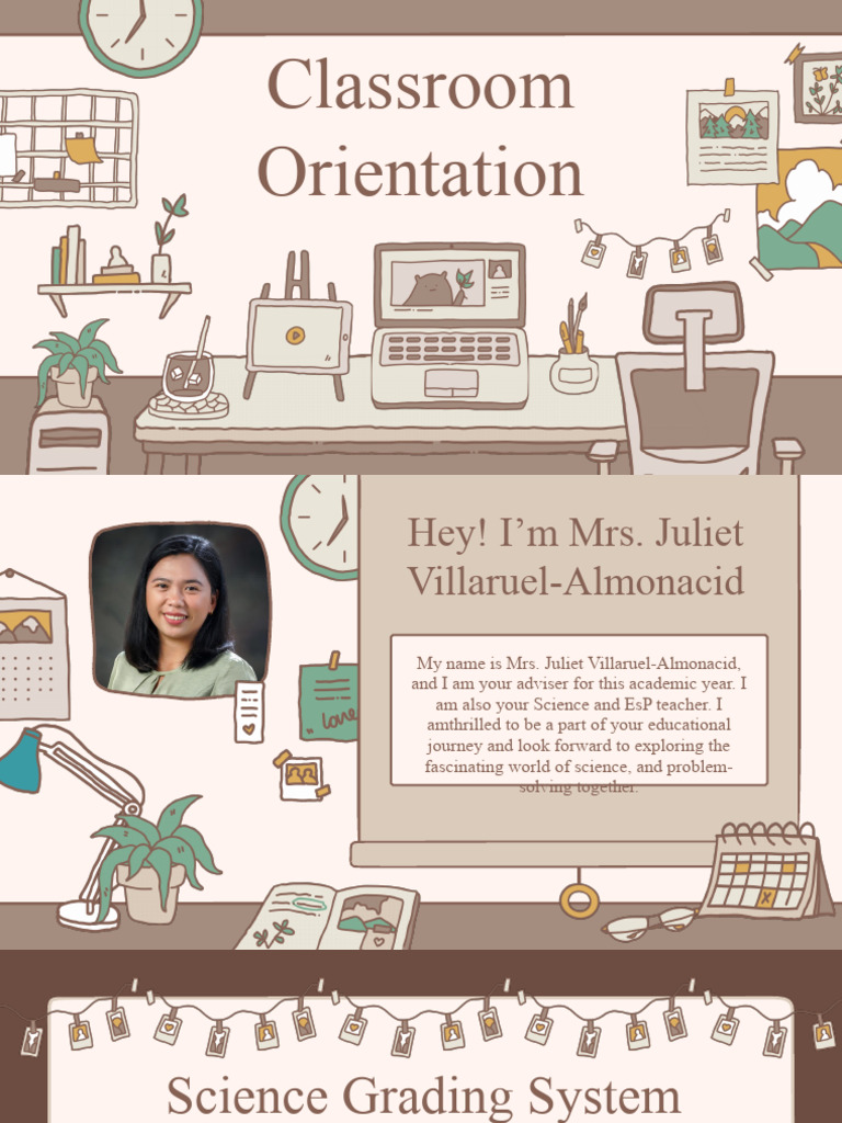 Back To School First Day Classroom Orientation Presentation in Brown Green Lined and ...