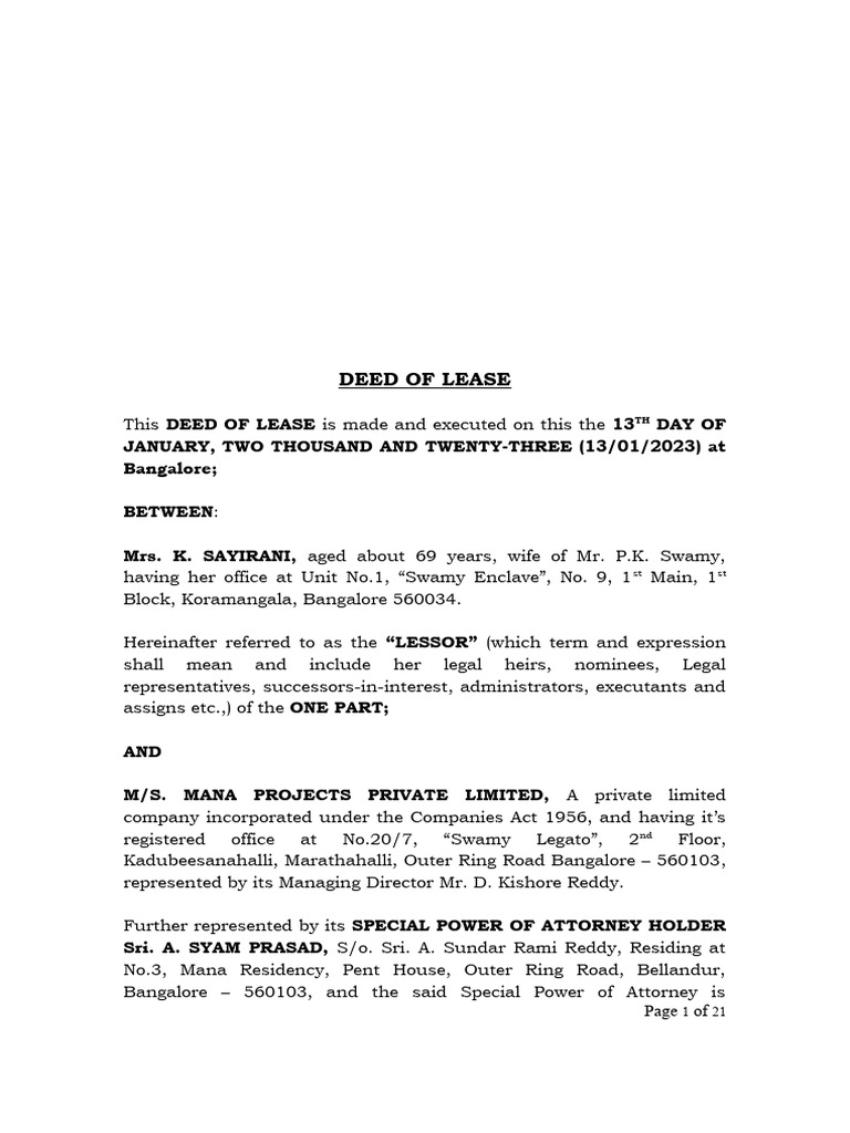 2023.01.13 - Lease Deed Final Draft (Mana Head Office) | PDF | Lease | Arbitration