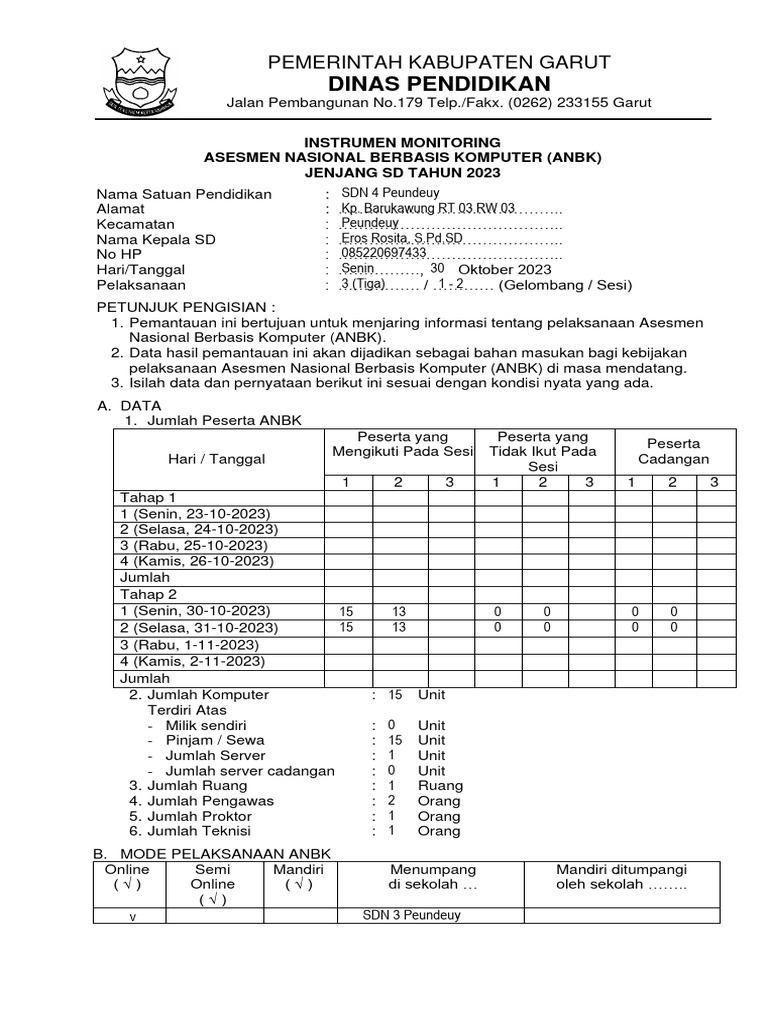 Instrumen Monev ANBK 2023 | PDF