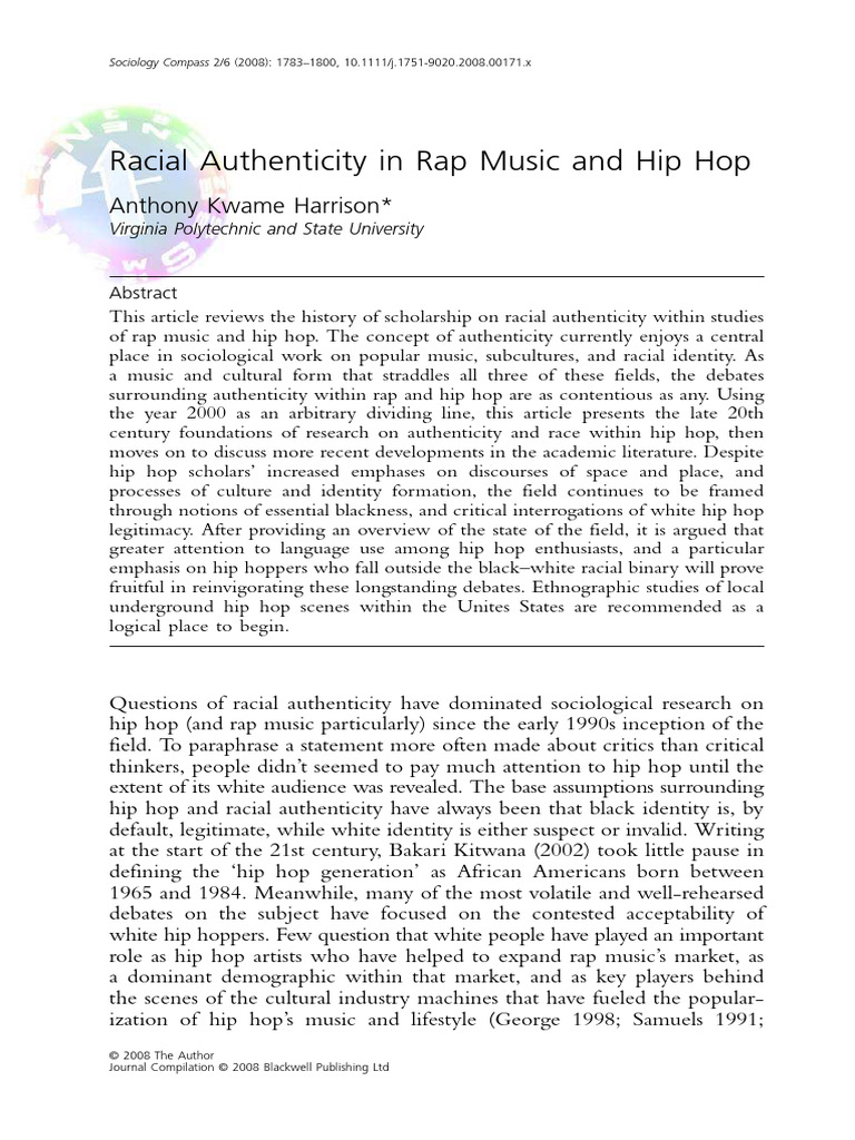 Racial Authenticity in Rap Music and Hip | PDF | Hip Hop Music | Rapping
