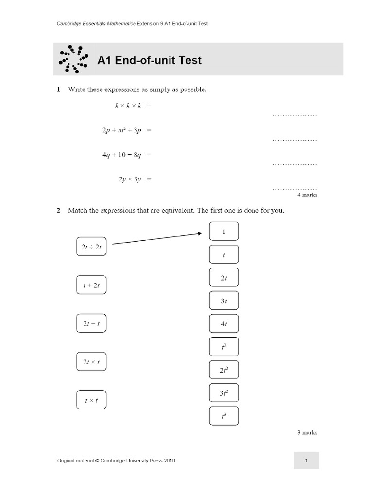 Assessment Year 7 Algebra 1 Test | PDF